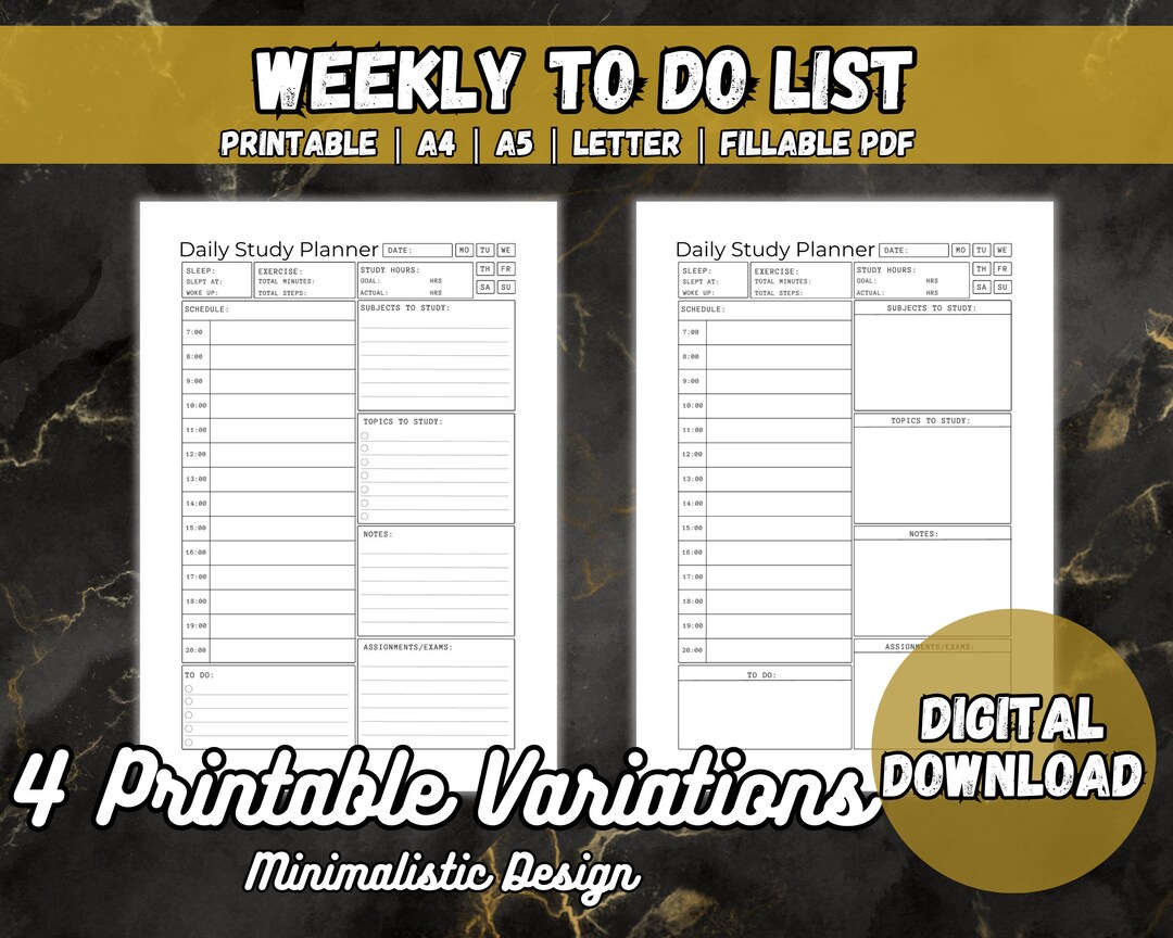 Printable Daily Study to Do List Planner Minimalistic - Etsy