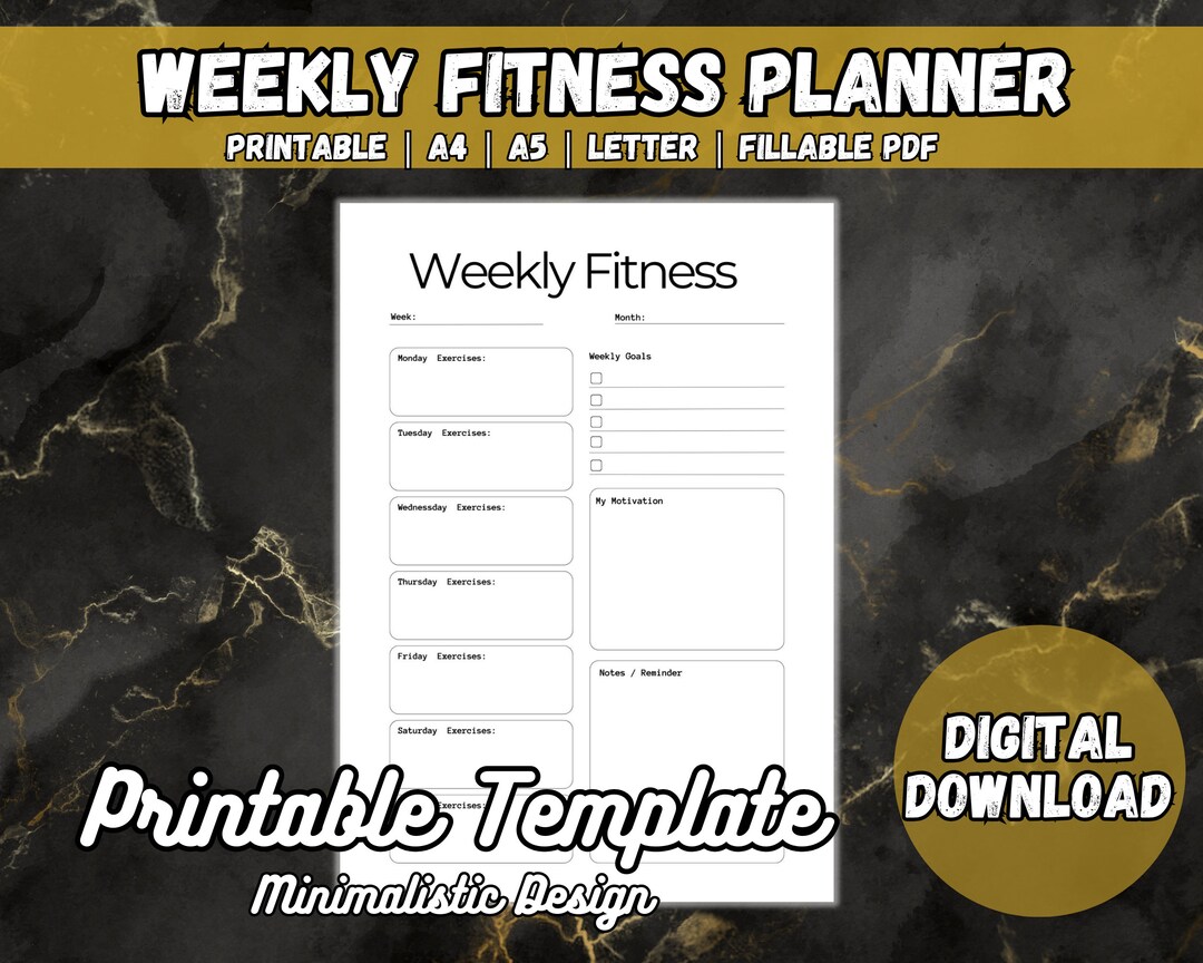 Weekly Fitness Planner Printable Template, Workout Planner Instant ...