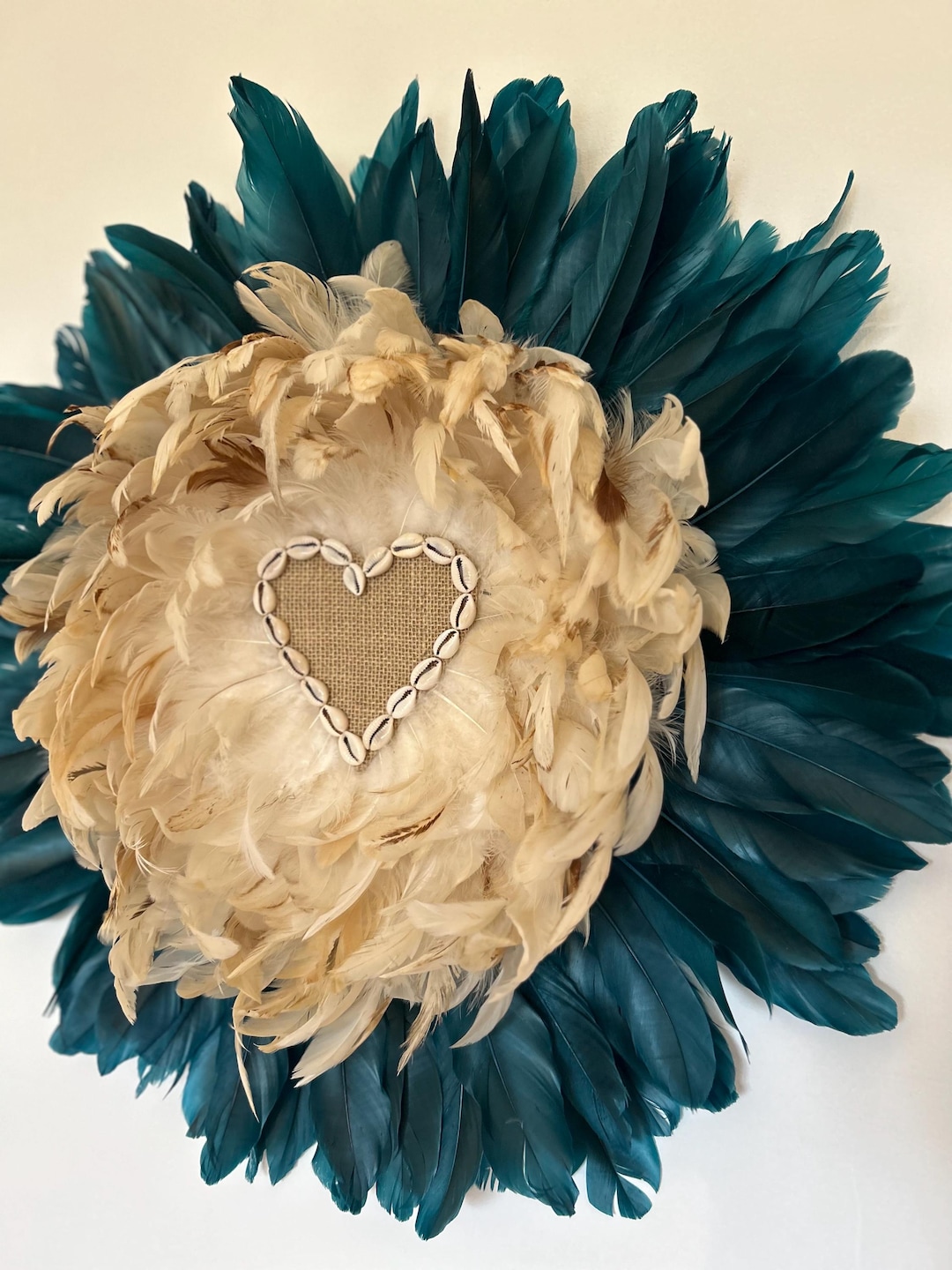 Jujuhat 60 Cm Goose and Rooster Feathers Jute Center and Cowrie Shells ...