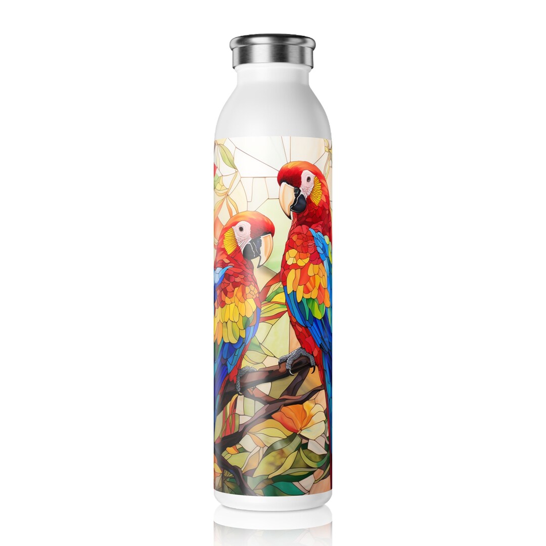 Slim Water Bottle Stained Glass Parrots - Etsy