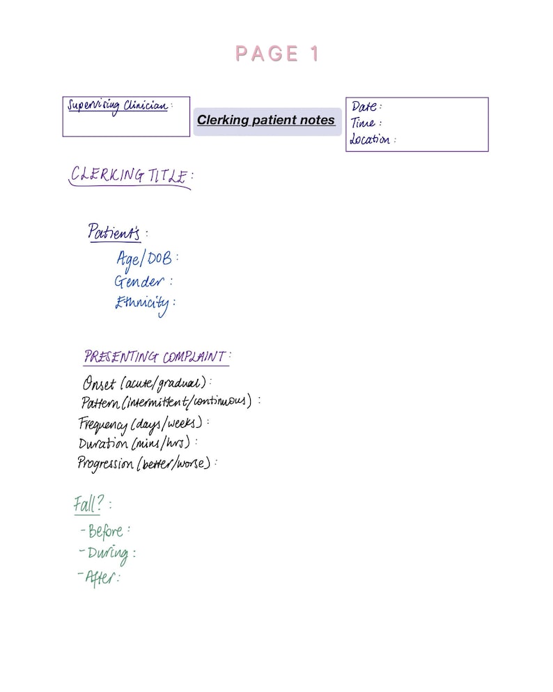 Medical History Taking Template - A4 Digital - Etsy