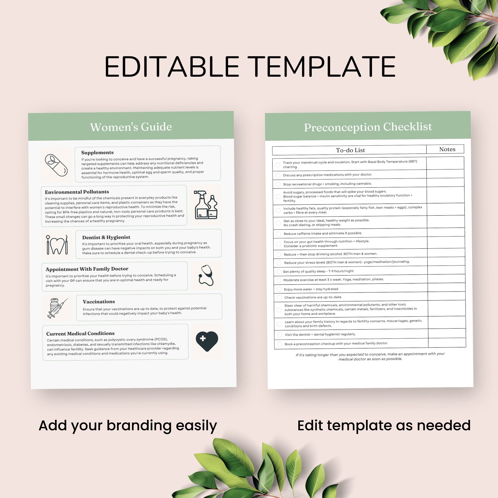 Preconception Checklist Prenatal Client Checklist Expecting - Etsy