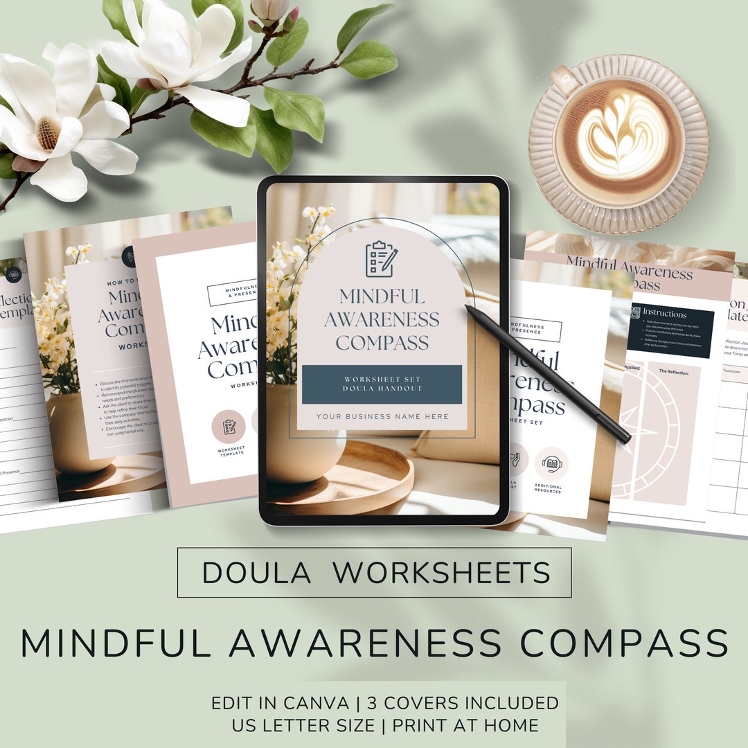 Mindfulness Awareness Worksheet, Editable Canva Template, Therapy ...