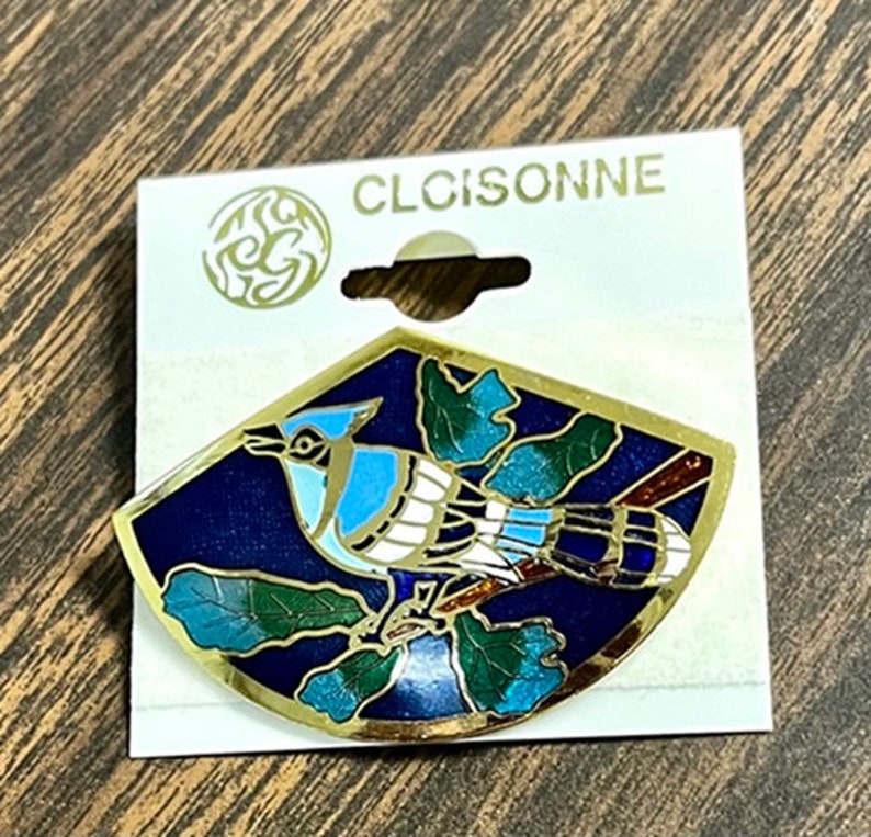 Wholesale-3 Cloisonne Blue Jay Bird Brooches Pins, Hand Painted ...