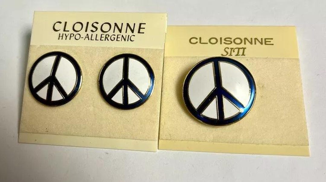 Cloisonne Peace Sign Brooch and Post Earrings Matching Set-exclusive ...