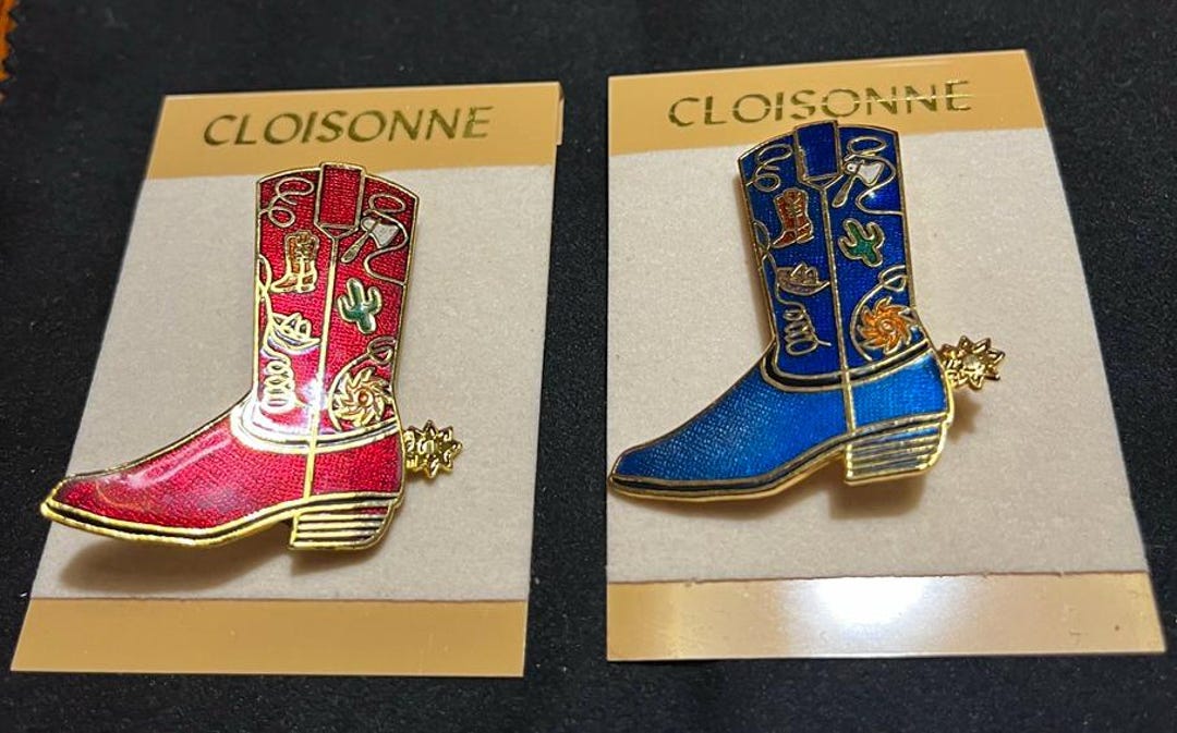 2 Cloisonne Western Boots Pins Set- Exclusive, Hand Painted,22k Gold ...