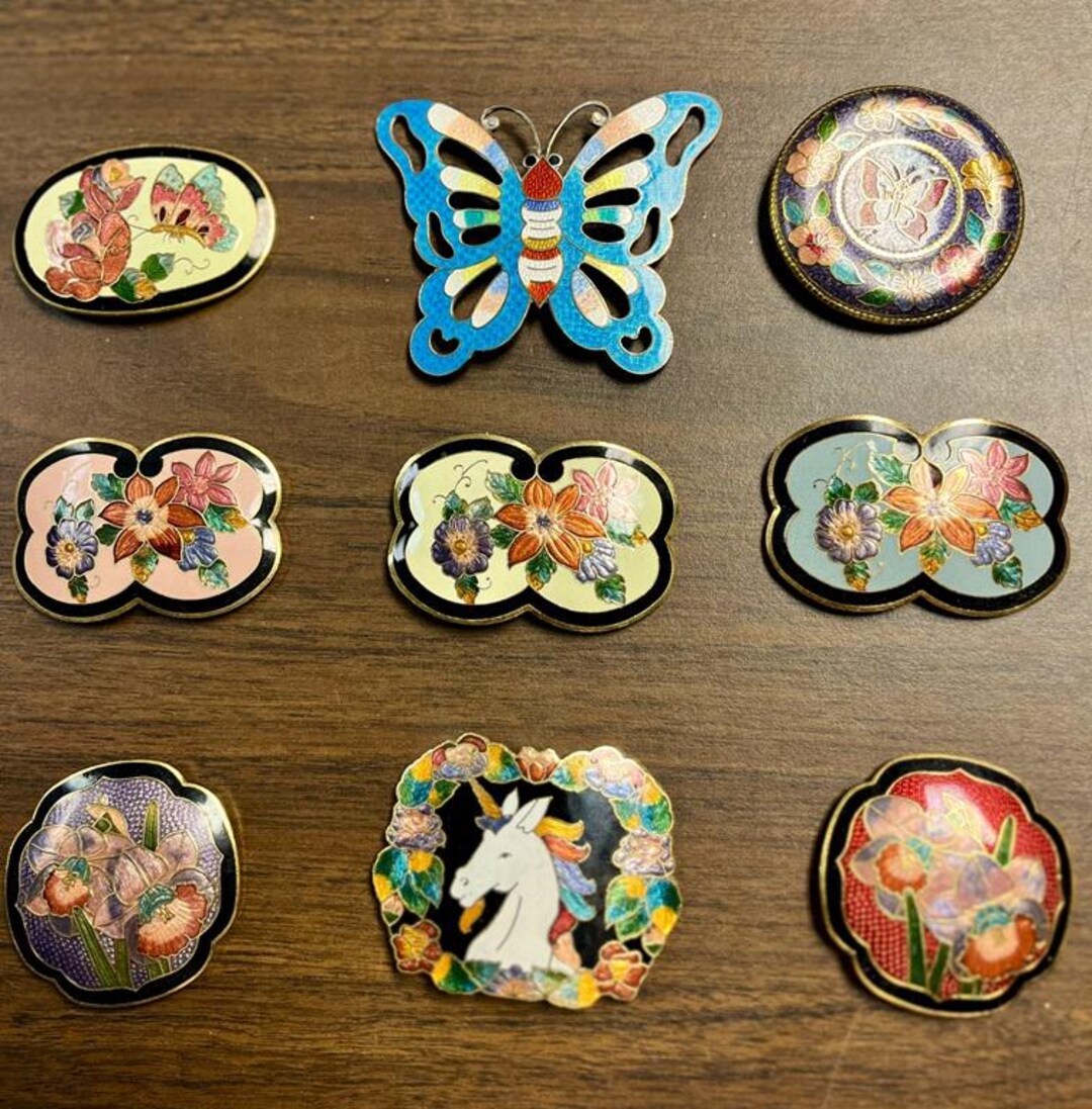 Wholesale-9 Cloisonne Hand Painted Buckles, Exclusive Designs,1980s ...