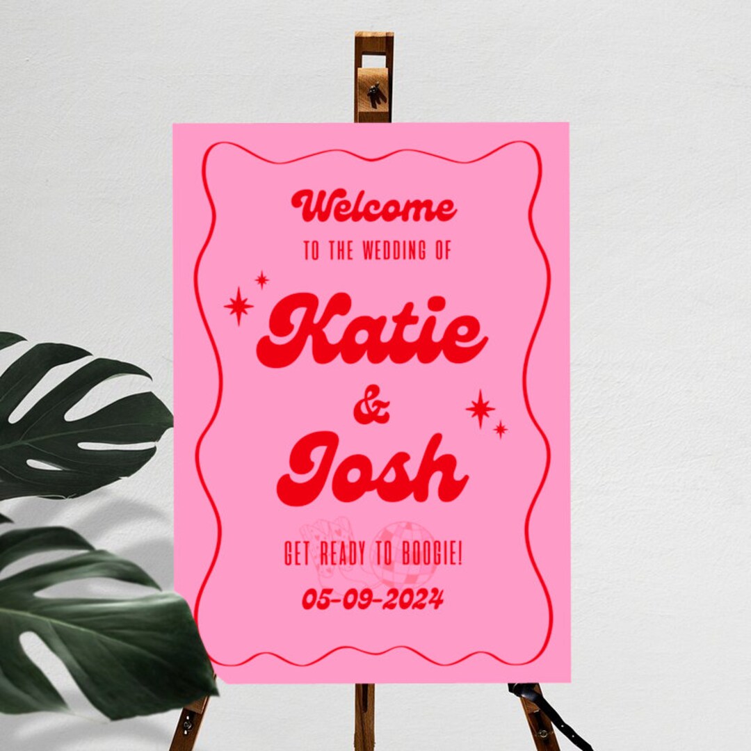 Wedding Signage Retro Pink Western, Disco Signage / Welcome Wedding ...