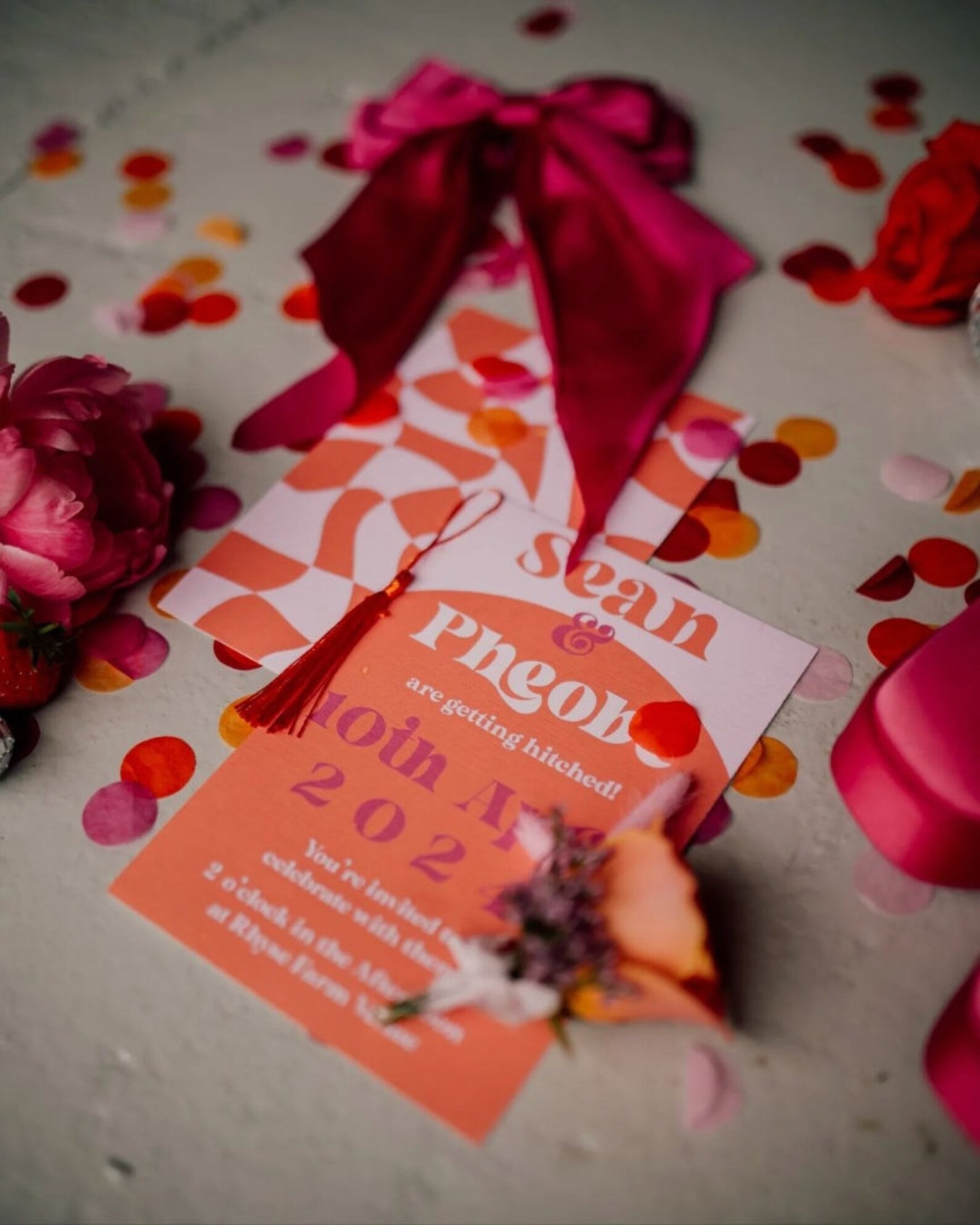 Retro Orange and Pink Wedding Invitations / Pink, Retro Disco Inspired ...