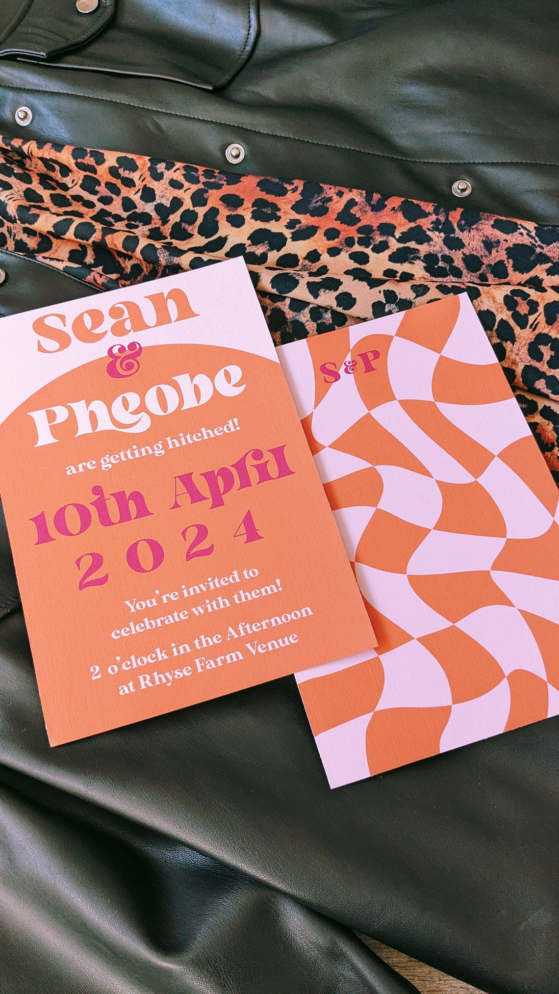 Retro Orange and Pink Wedding Invitations / Pink, Retro Disco Inspired ...