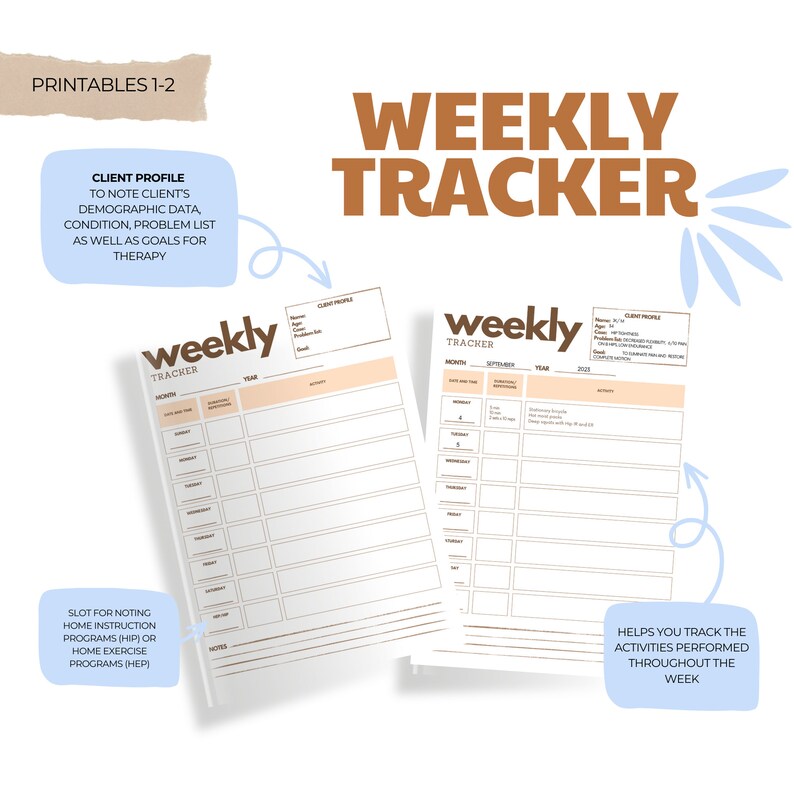 Rehab Tracker, Printable Therapy Planner, PT and OT Tracker ...