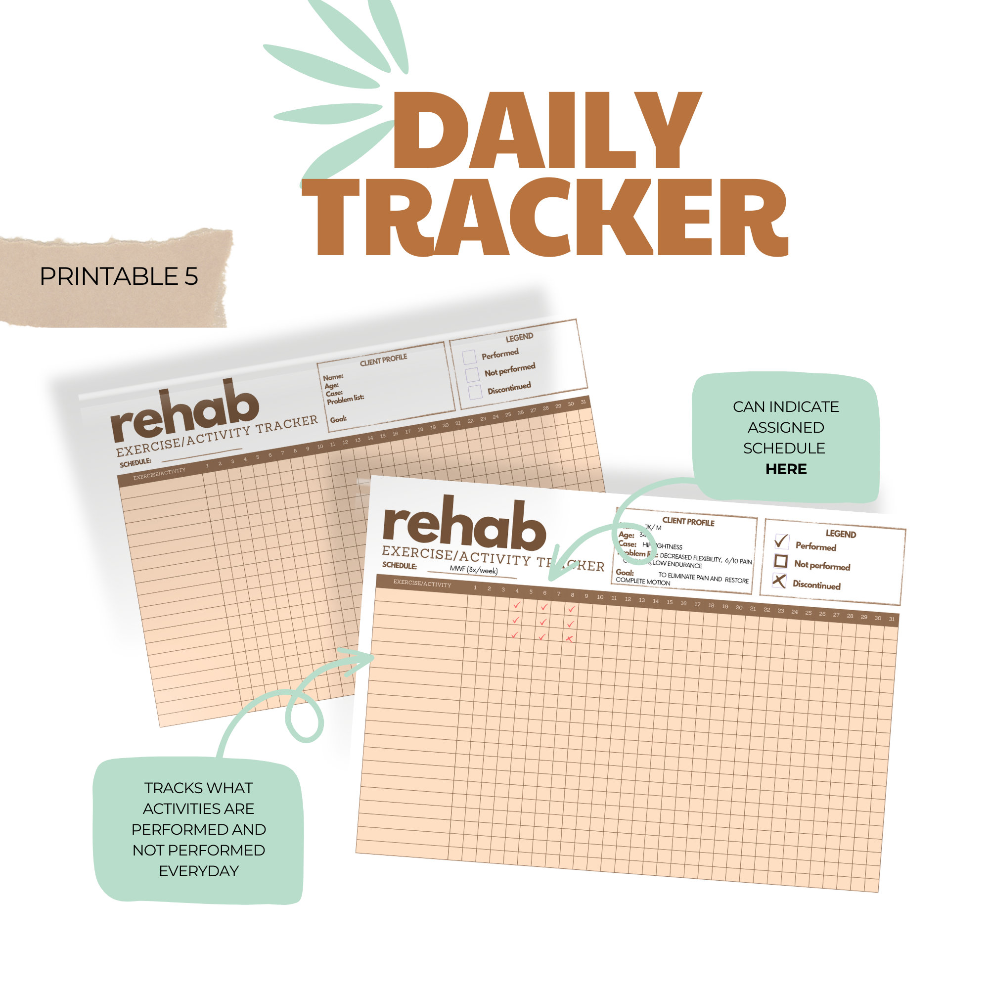 Rehab Tracker, Printable Therapy Planner, PT and OT Tracker ...
