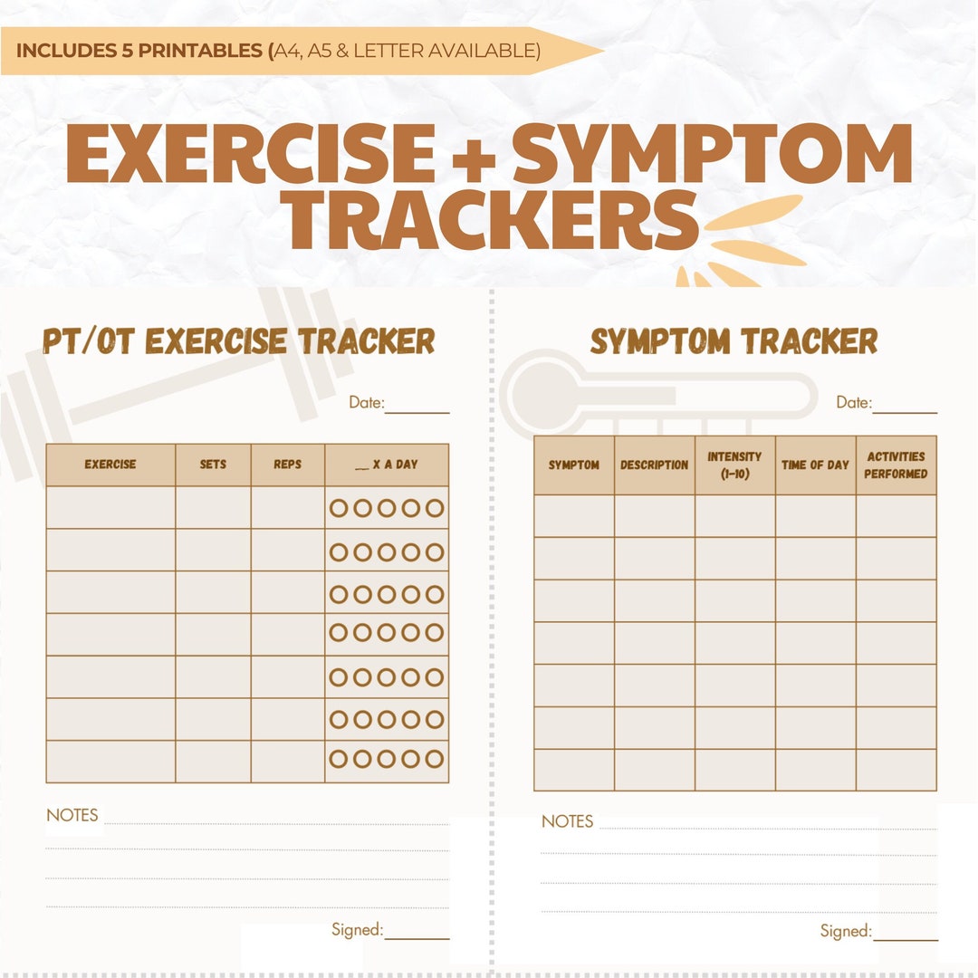 Exercise + Symptom Tracker, Daily PT/OT Exercise Log - Etsy