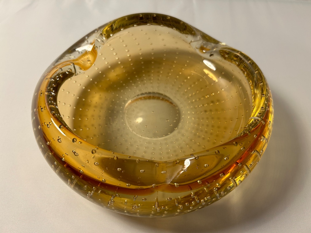 Erickson Controlled Bubble Glass Amber Ash Tray - Etsy
