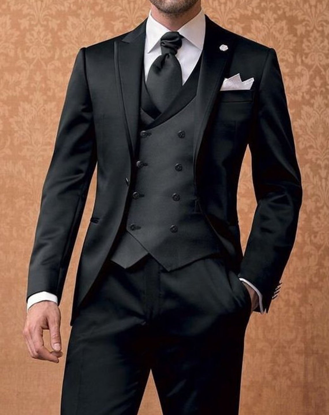Mens Black 3 Piece Wedding Suit for Groom Dinner Suits - Etsy