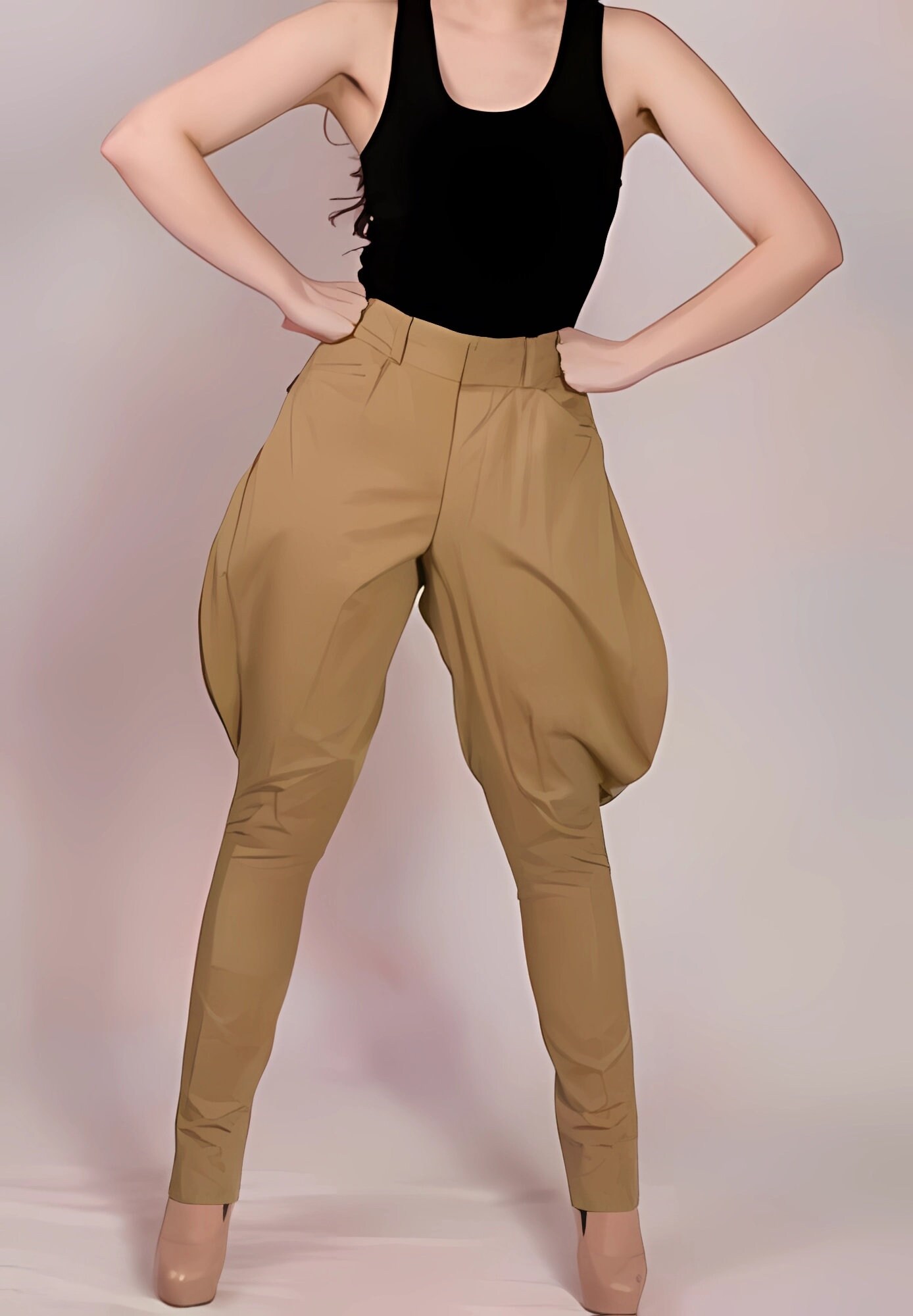 Women Vintage Steampunk English Jodhpurs Khaki Women's Breeches Pant ...