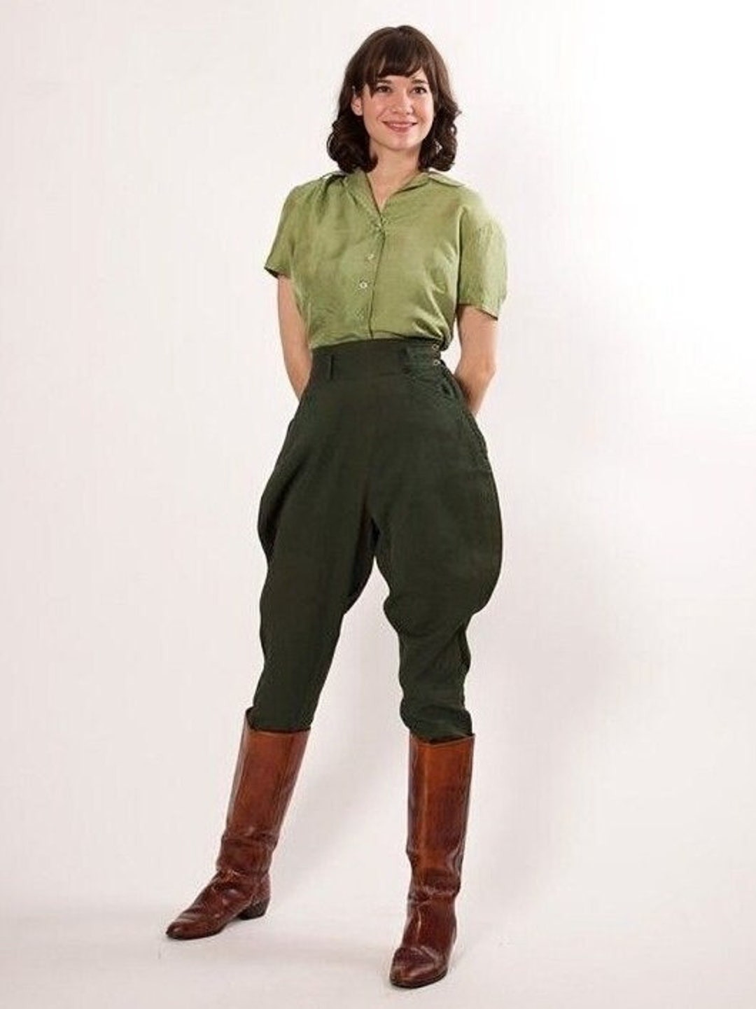 Vintage Steampunk Breeches Women English Jodhpurs Green Breeches Pant 1930s - Etsy