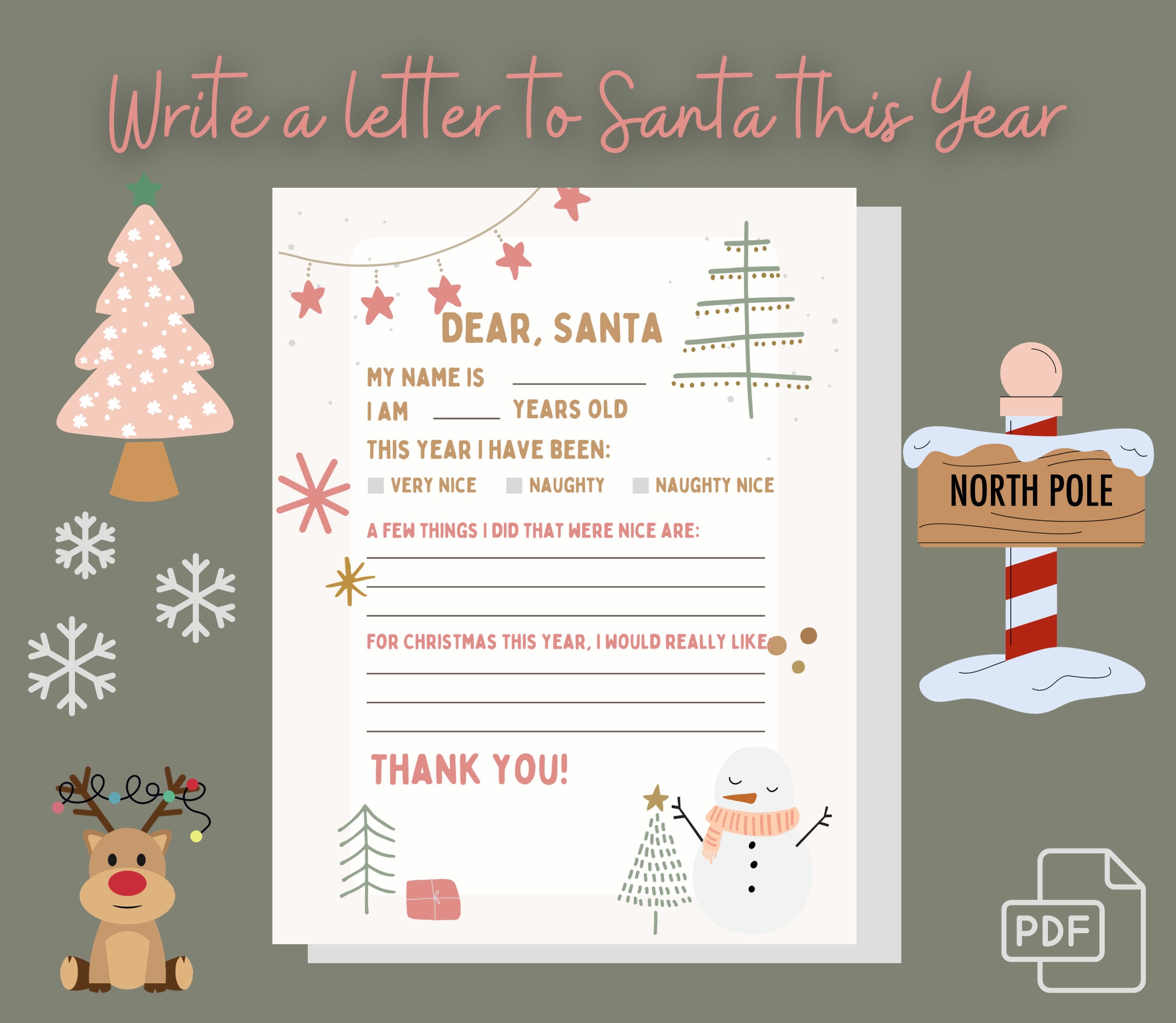 Letter to Santa, Christmas List, Dear Santa, Printable Christmas List ...