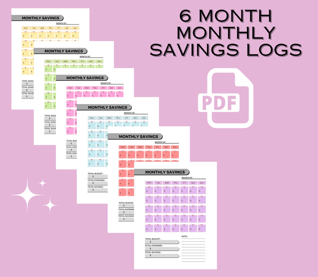 Monthly Savings Bundle | Money Savings Challenge | 6 Month Savings ...