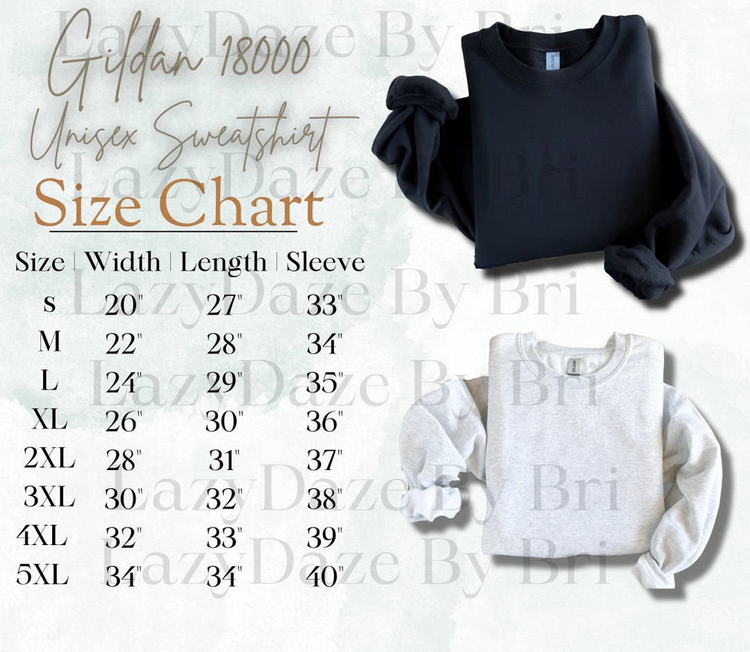 Gildan 18000 Size Chart | Gildan Mockup | Handmade Size Chart - Etsy