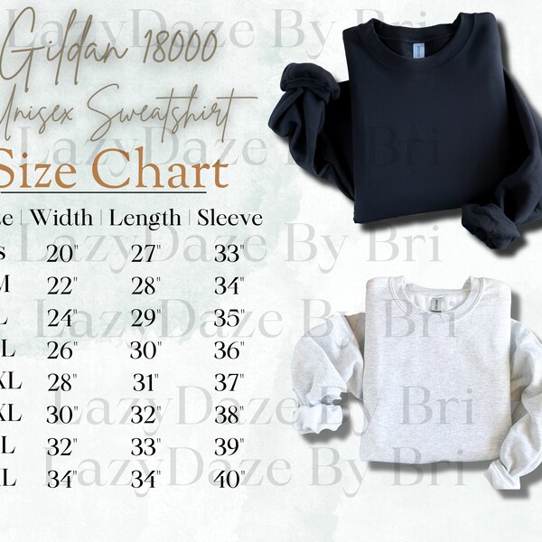 Gildan Size Comparison Chart - Etsy
