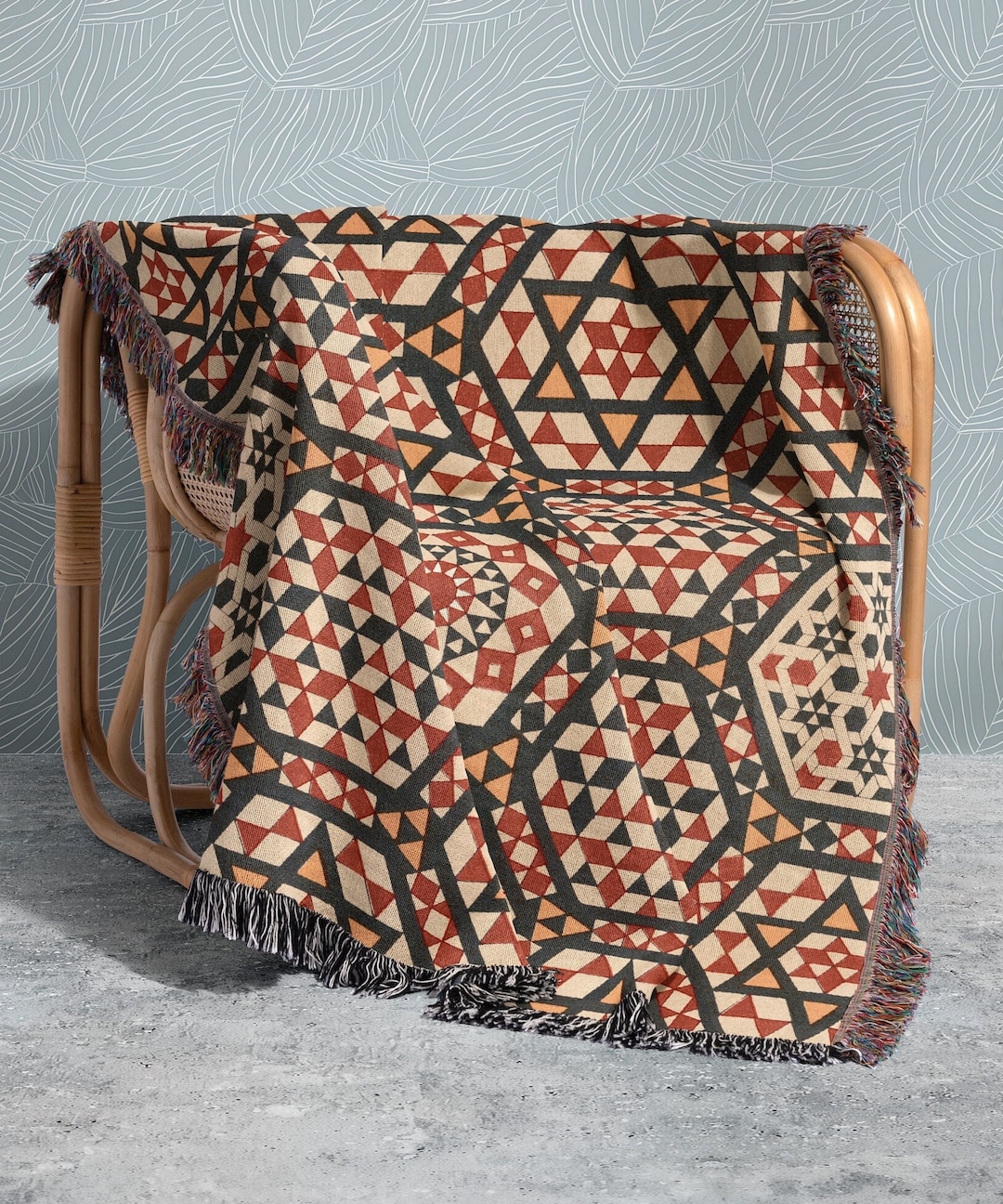 Vintage Arabic Pattern Blanket, Retro Arabesque Woven Blanket, Arabic ...