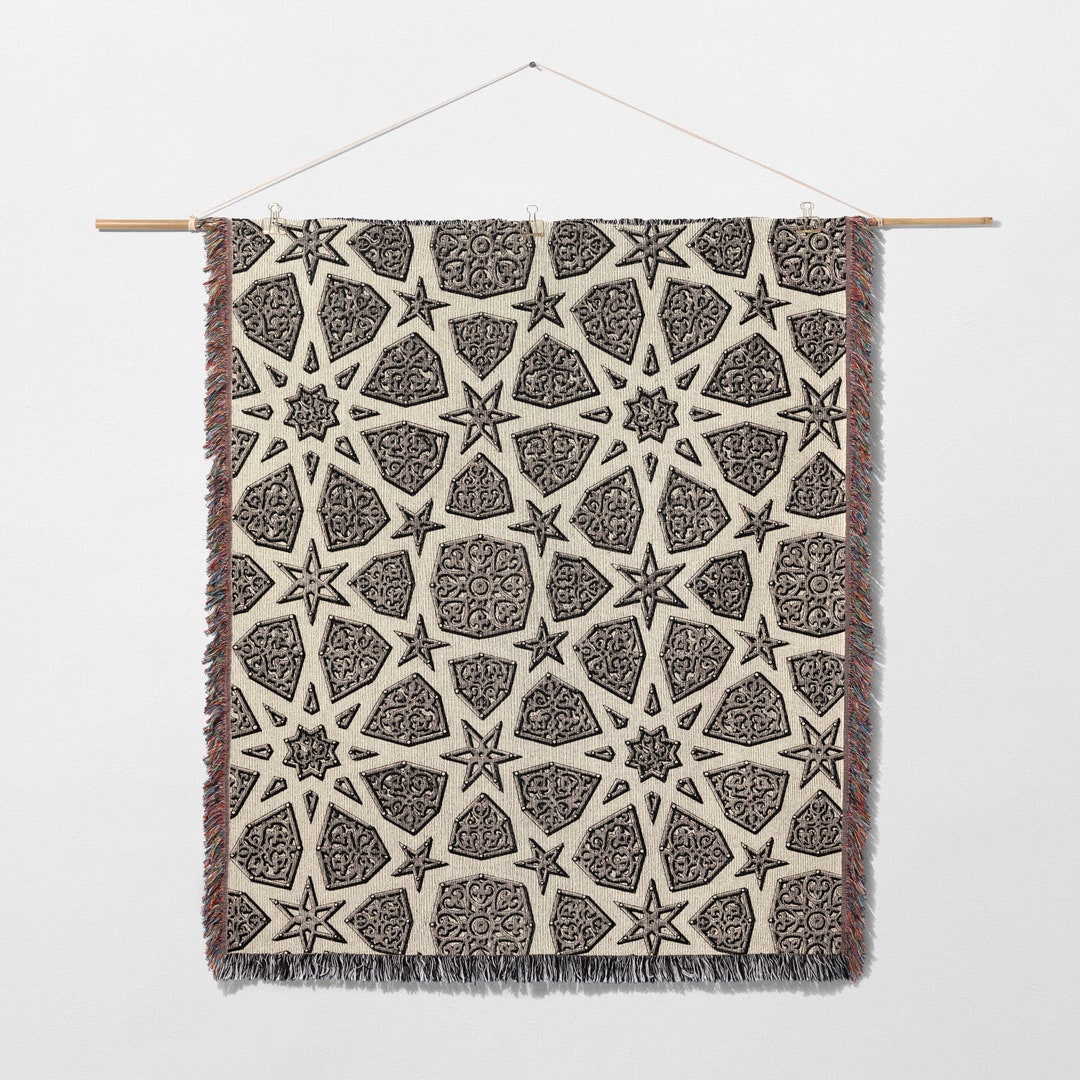 Vintage Arabic Pattern Blanket, Retro Arabesque Woven Blanket, Arabic ...