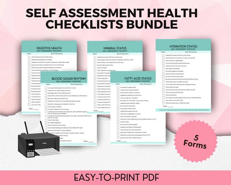 Self Assessment Health Checklists Bundle, Health Checklists, Printable ...