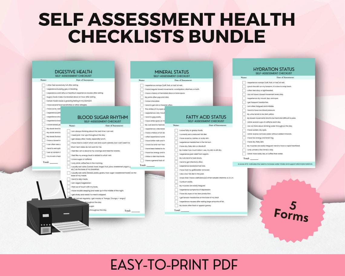Self Assessment Health Checklists Bundle, Health Checklists, Printable ...