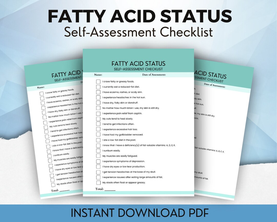 Fatty Acid Status - Self Assessment Checklist, Printable Health ...