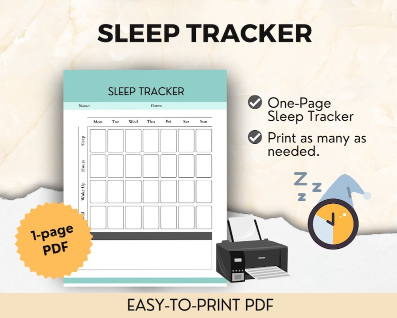 Sleep Tracker, Sleep Monitoring, Printable Sleep Tracker, Sleep ...