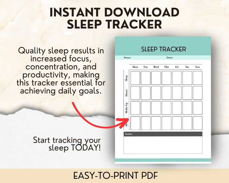 Sleep Tracker, Sleep Monitoring, Printable Sleep Tracker, Sleep ...