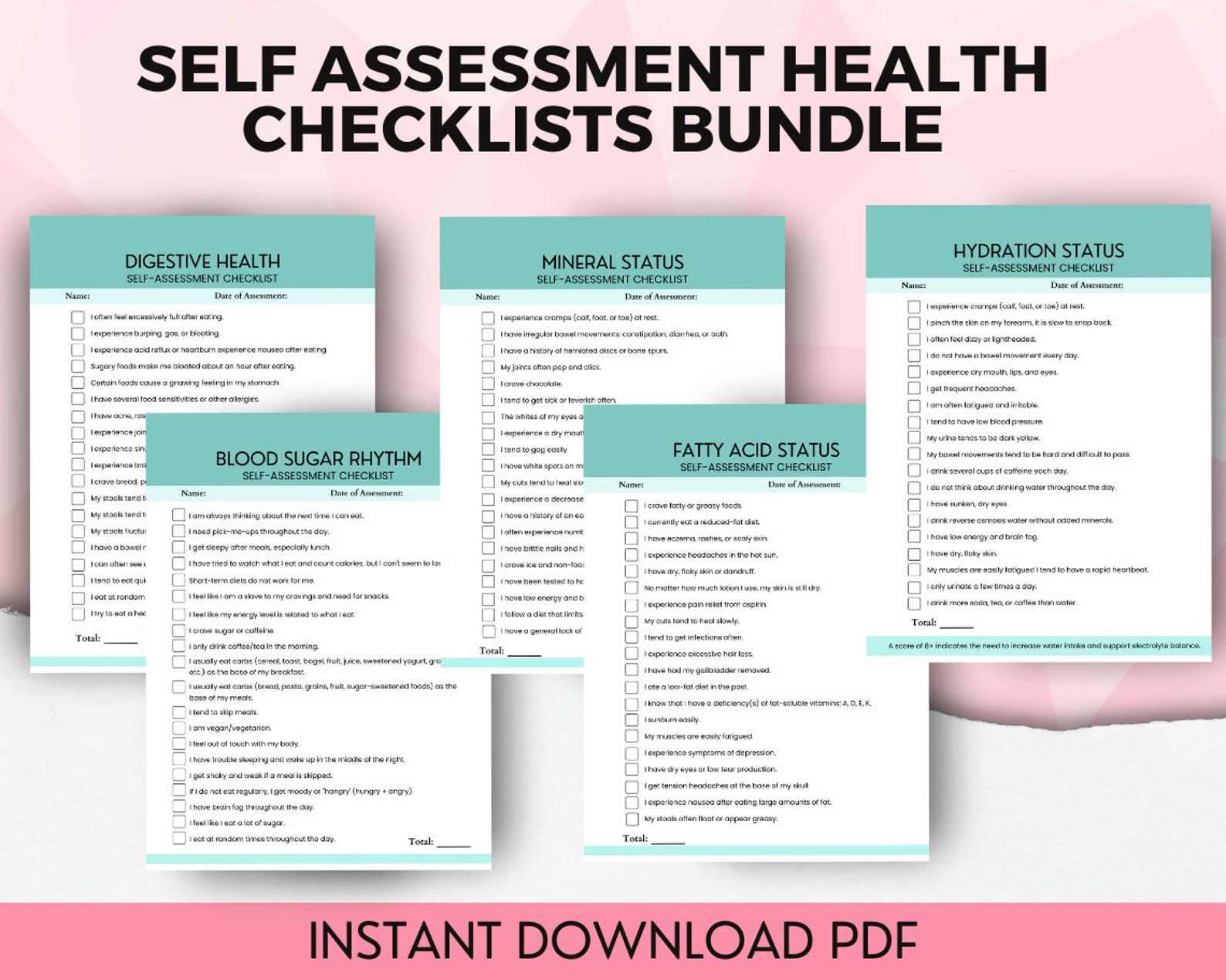 Self Assessment Health Checklists Bundle, Health Checklists, Printable ...