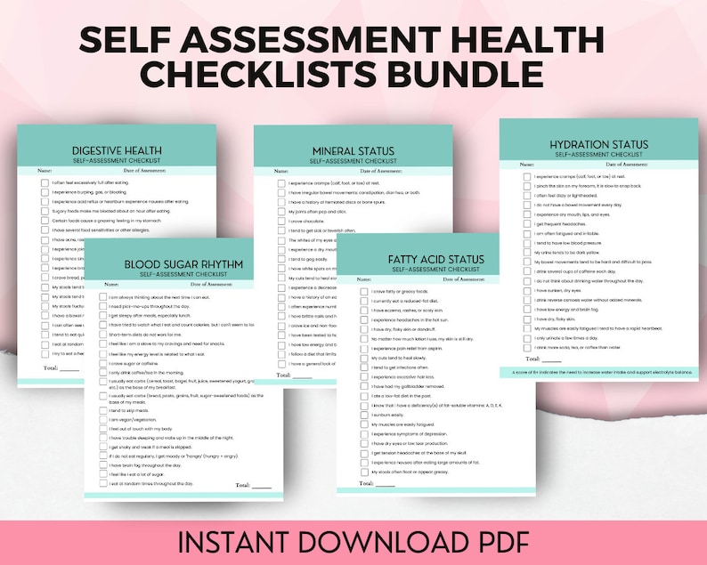 Self Assessment Health Checklists Bundle, Health Checklists, Printable ...