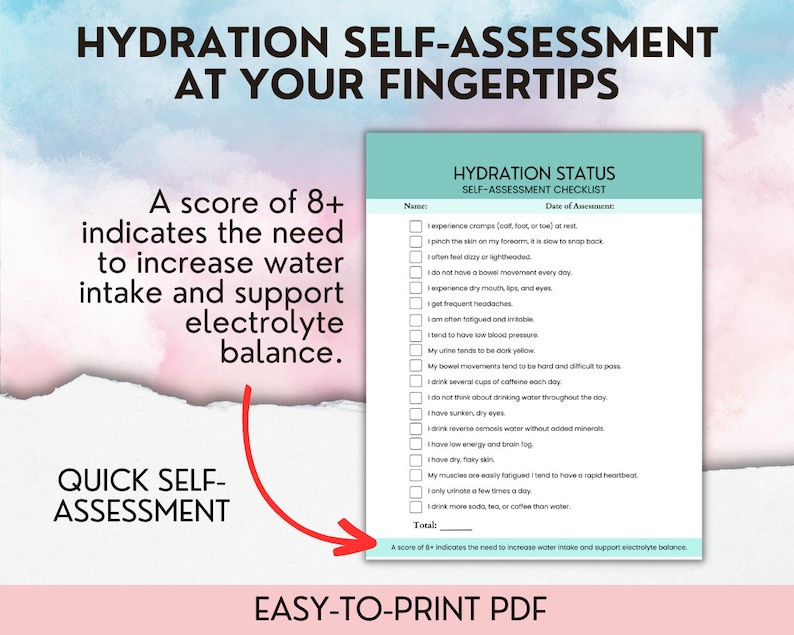 Hydration Status - Self Assessment Checklist, Daily Hydration Tracker ...