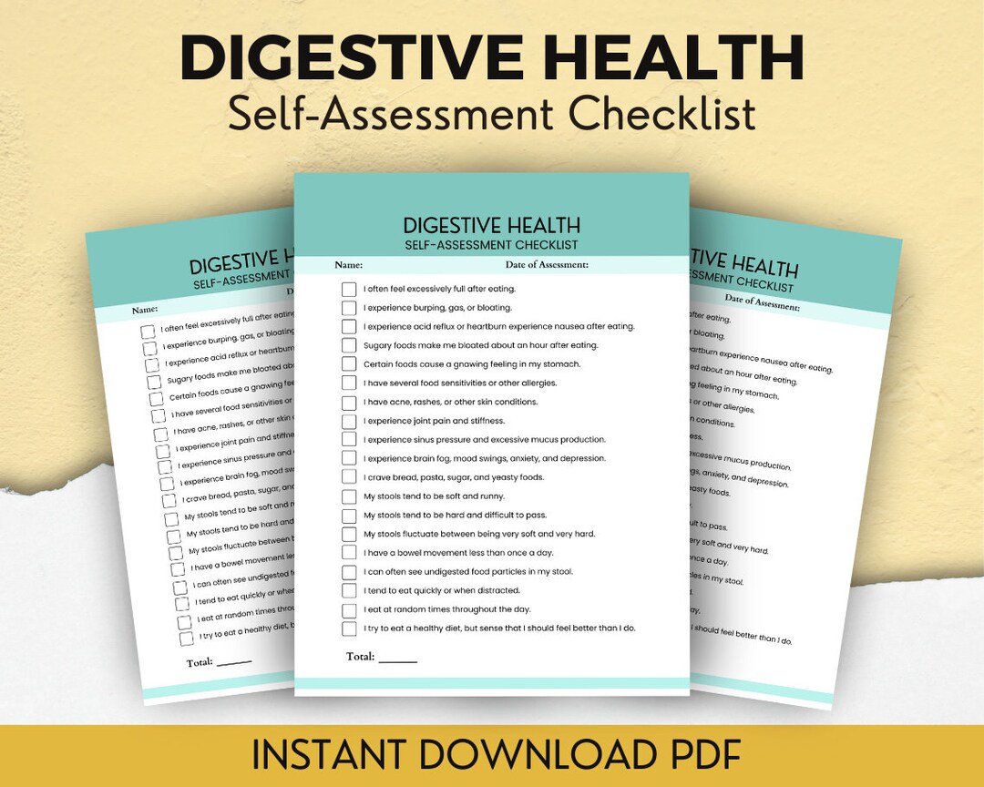 Digestive Health - Self Assessment Checklist, Self Assessment Printable ...