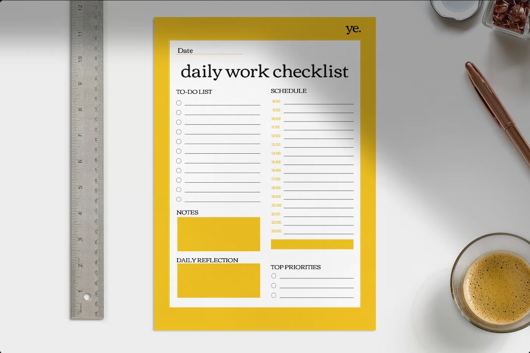 Daily Work Checklist Work Day Organiser to Do List Daily - Etsy