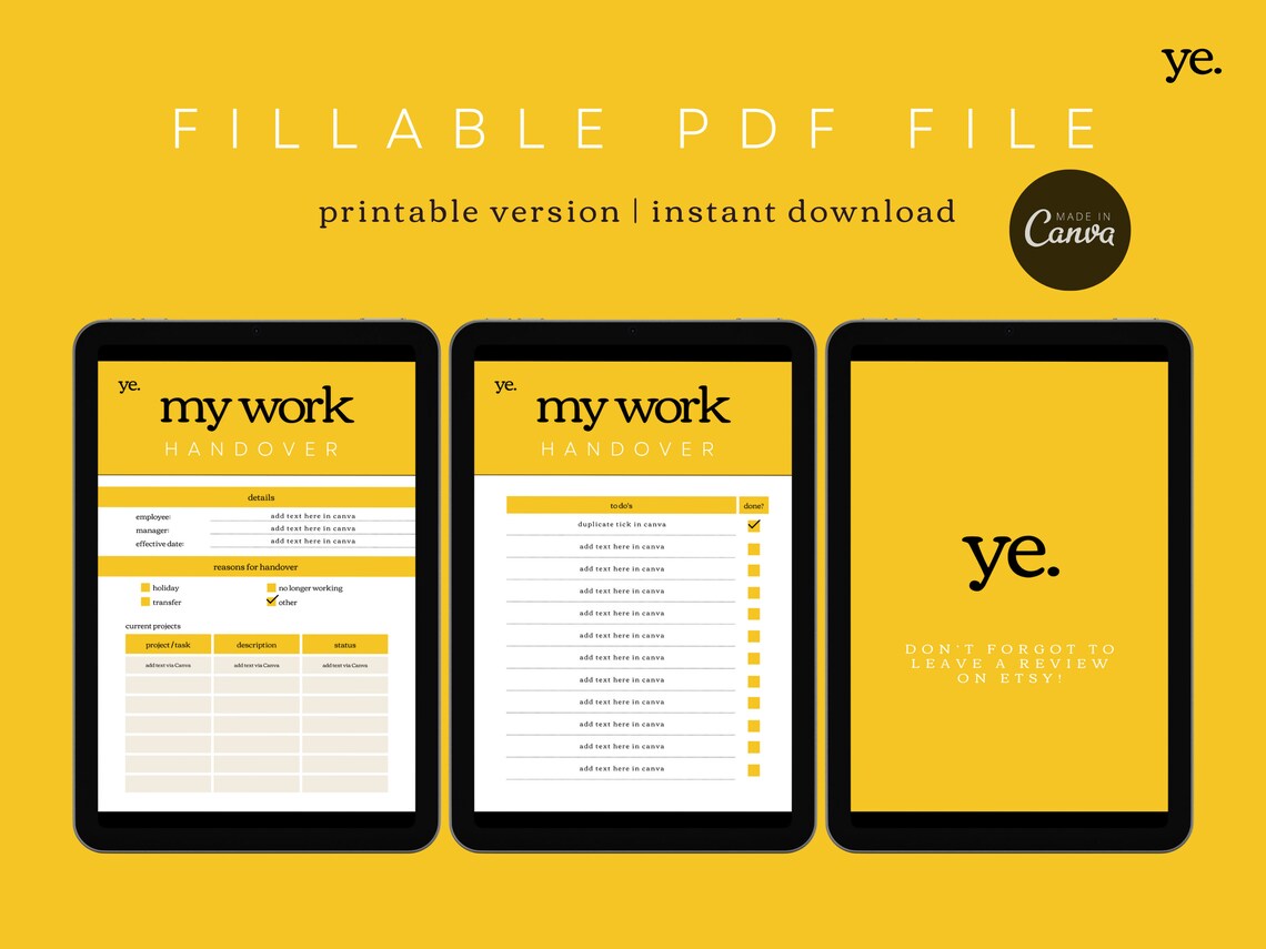 Work Handover Template, Work Organiser, Role Handover Template, Job ...