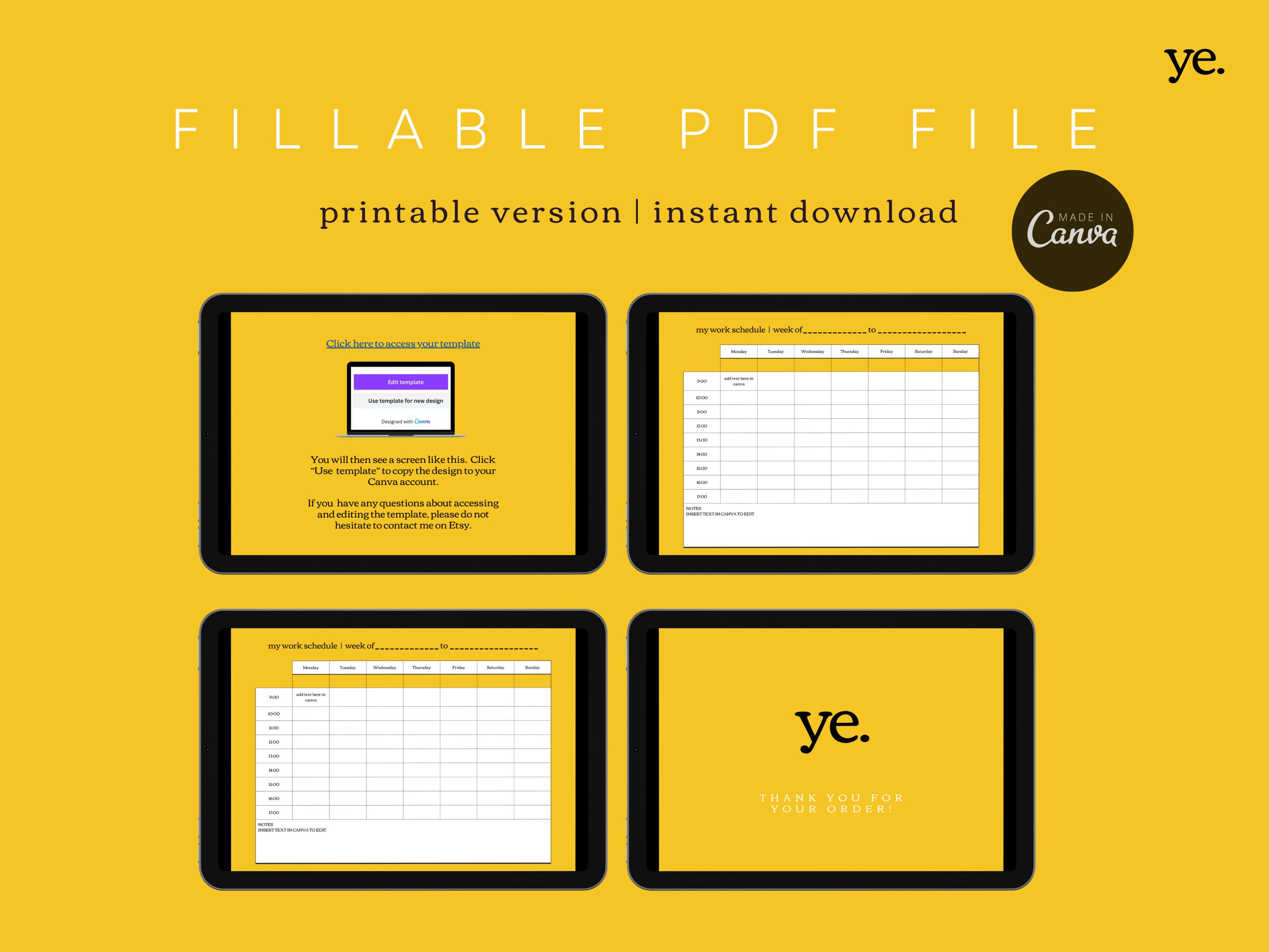 Work Schedule Template, Work Organiser, Employee Schedule, Project ...