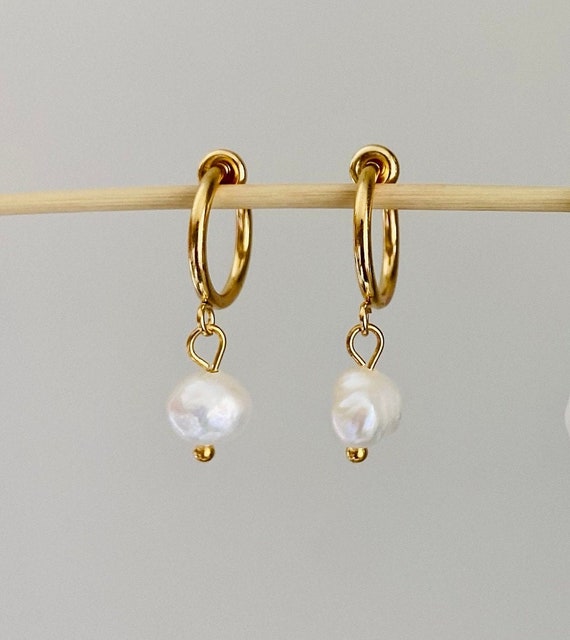 Clip on pearl hoop earrings store