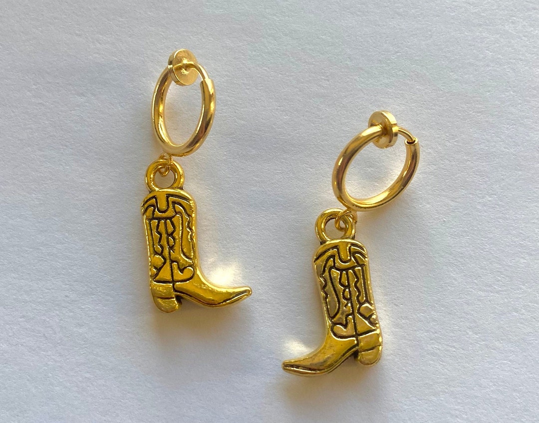 Clip-on Gold Cowboy Boot Earrings - Etsy