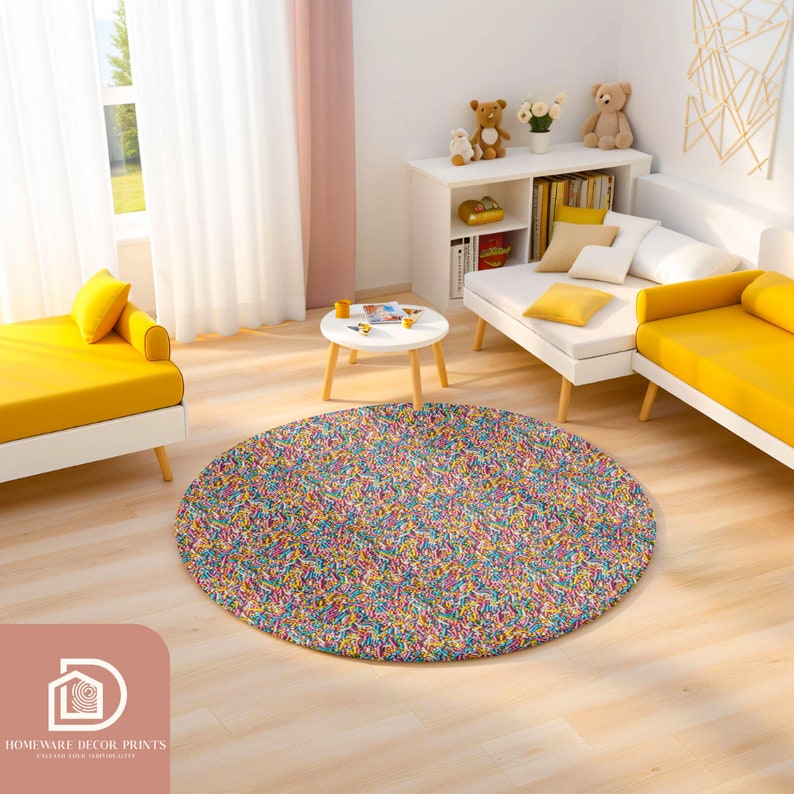 Confetti Round Rug, Colorful Candy Circular Mat, Sprinkle Sweets Large ...