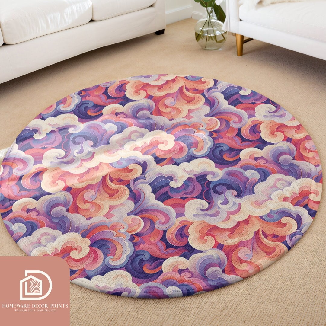 Artsy Cloud 5ft Round Rug, Maximalist Colorful Aesthetic, Funky Fluffy ...
