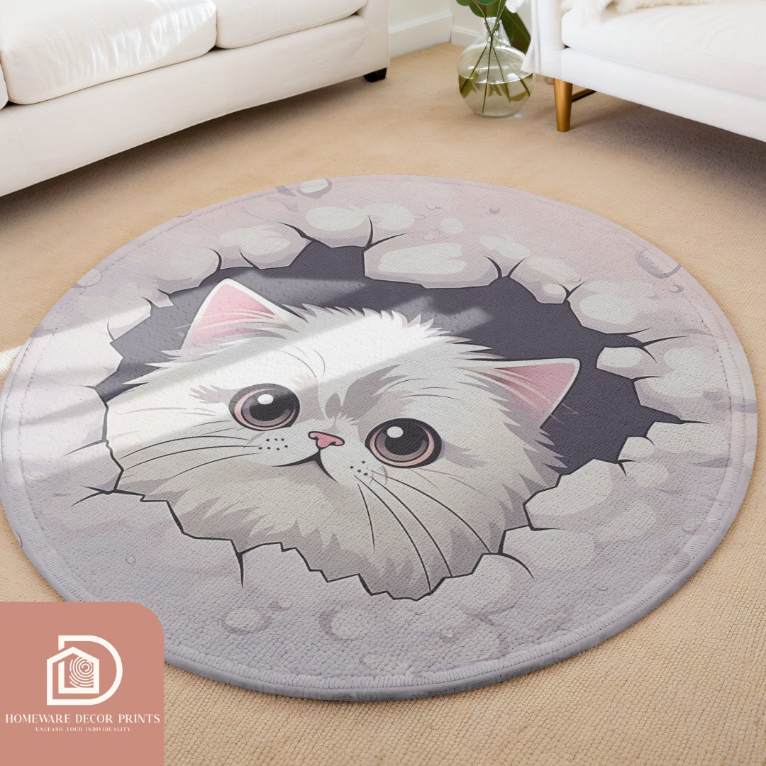 Cat Peeking 5ft Round Rug, Ragdoll Peekaboo Circular Carpet, Kitty ...