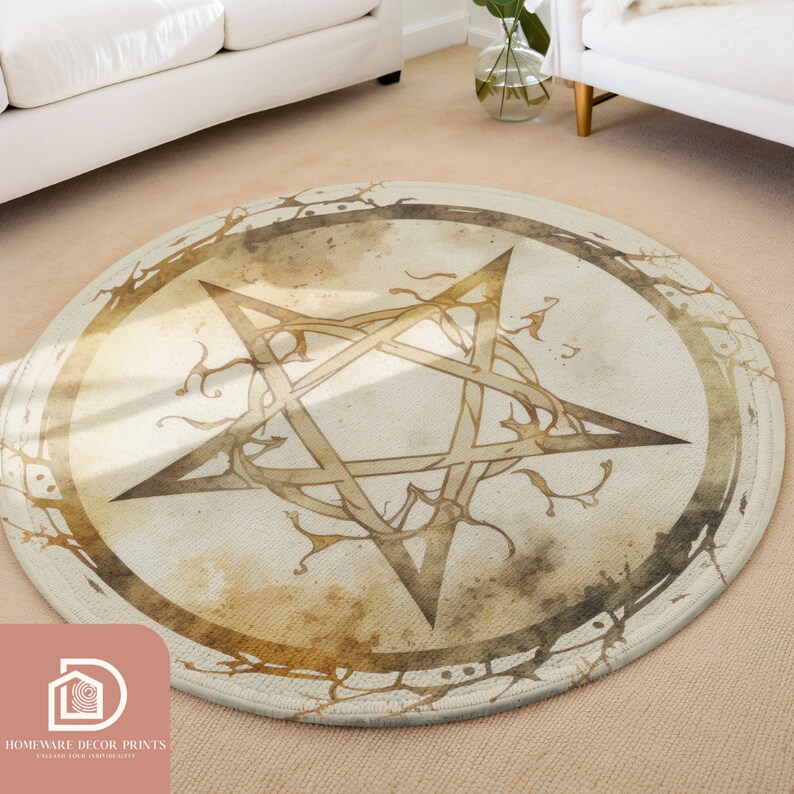 Ancient Pentagram 5ft Round Rug, Occult Star Circular Carpet, Witchy ...