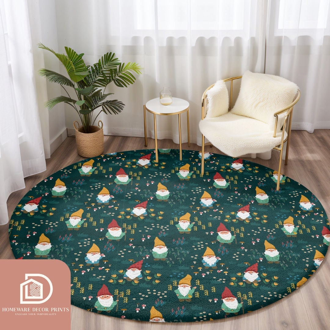 Forest Gnomes 5ft Round Rug, Goblincore Nursery Chunky Playmat ...
