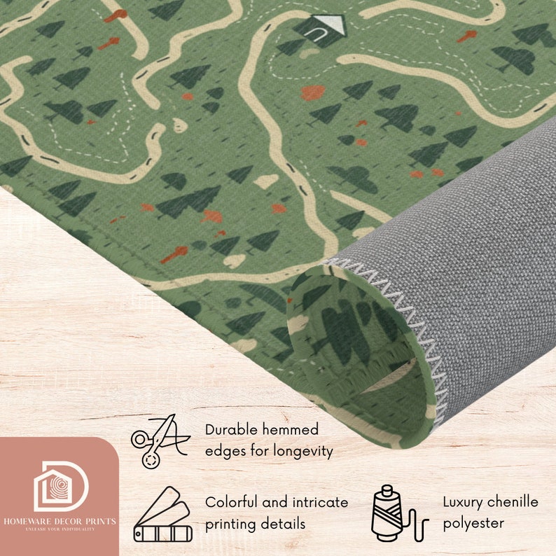 Mountain Road Map Area Rug, Large Floor Mat for Kids, Green Woodland ...