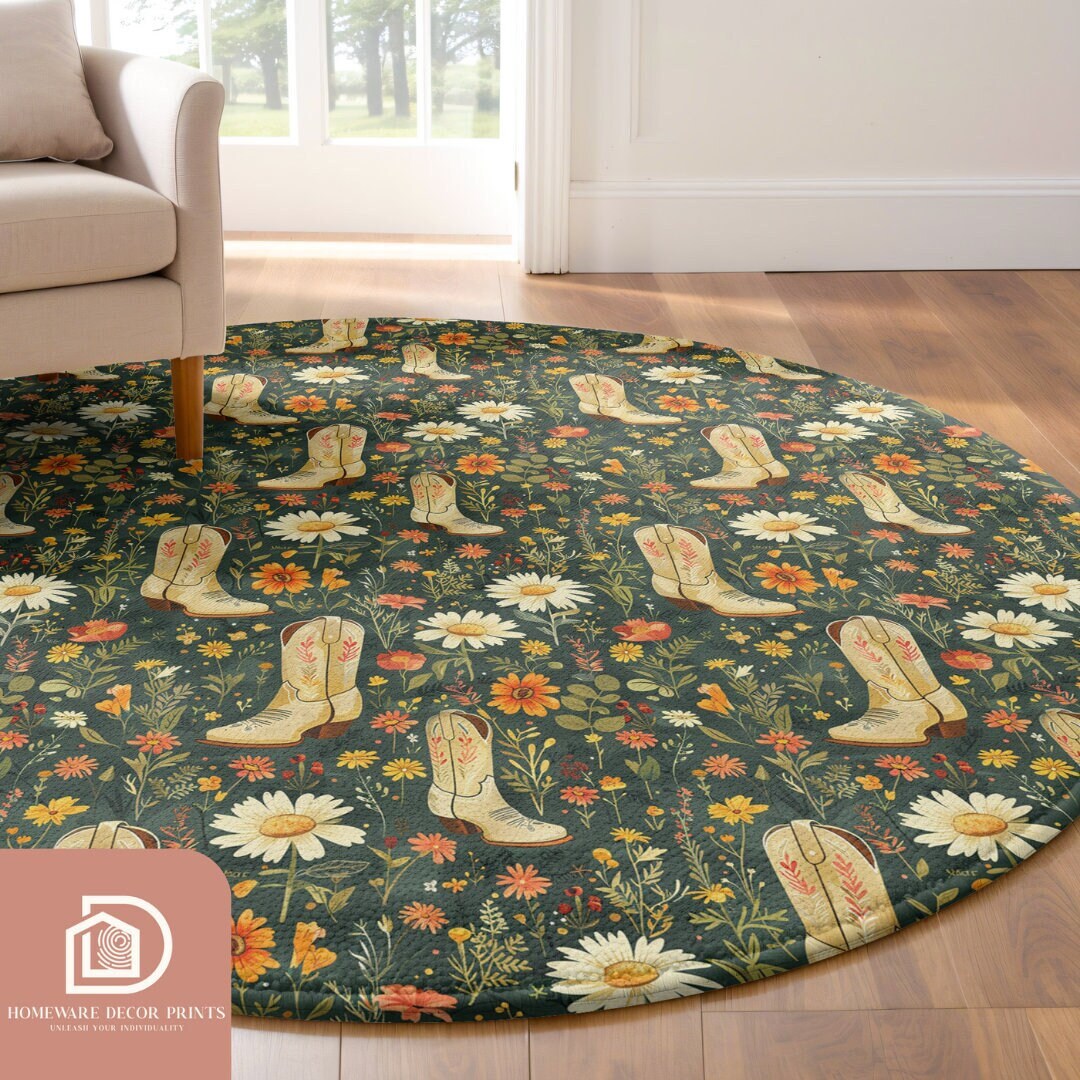 Moody Cowgirl Boots 5ft Round Rug, Cowboy Desertcore Aesthetic ...