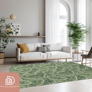 Mountain Road Map Area Rug, Large Floor Mat for Living Room, Green ...