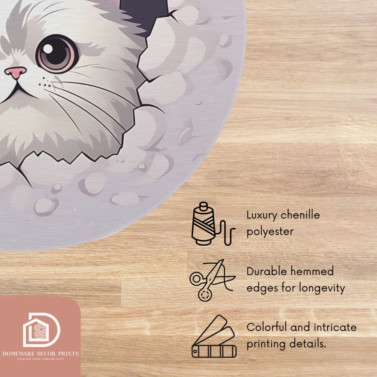 Cat Peeking 5ft Round Rug, Ragdoll Peekaboo Circular Carpet, Kitty ...